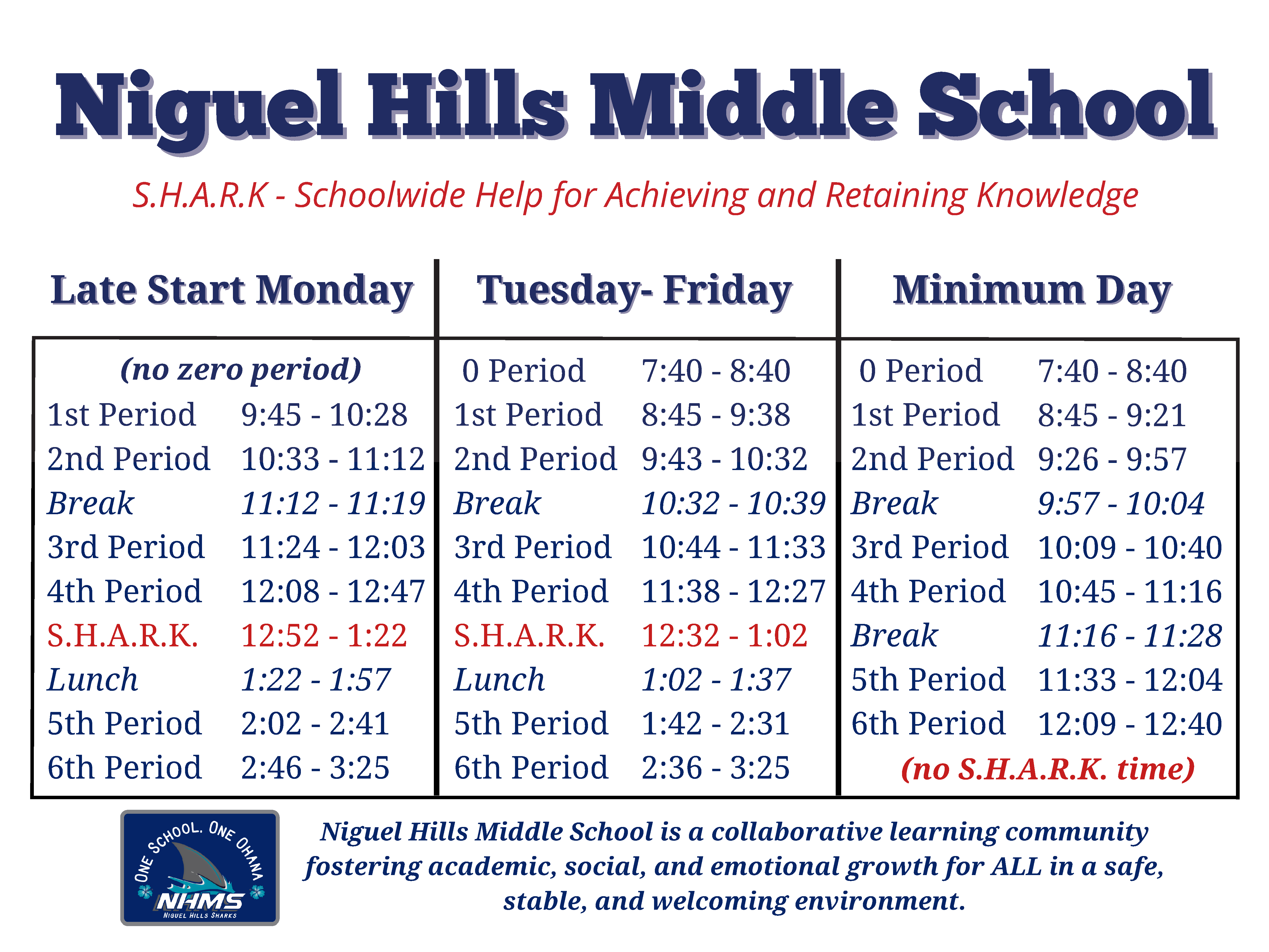 Niguel Hills Middle School Bell Schedule Niguel Hills Middle School Bell Schedule